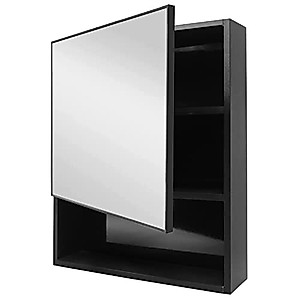 YEPOTUE Black Mirrored Medicine Cabinet 23.6" x19.6 Bathroom Wall Mounted Space Aluminum Storage, Water, and Rust Resistant, Surface Mount…