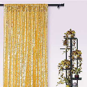 WISPET Gold Sequin Backdrop Curtains 1 Panel 8FTx8FT Glitter Gold Photo Backdrop Drapes Party Wedding Baby Shower Curtain Sparkle Photography Background