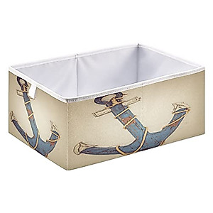 ALAZA Collapsible Storage Cubes Organizer,Old Wooden Anchor on Wooden Storage Containers Closet Shelf Organizer with Handles for Home Office