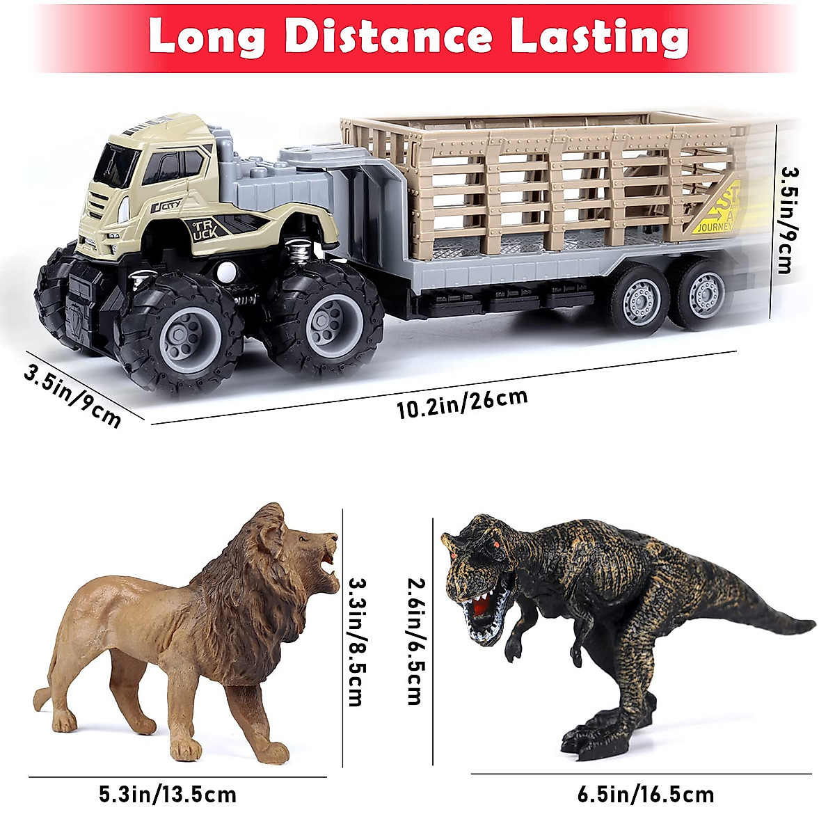 Dinosaur Truck Carrier Playset Toys Dinosaur Toys for Kids 3-5 5-7 Friction Powered Dinosaur Transport Car with 4 Dinosaurs and 4 Wildlife Animals Figures