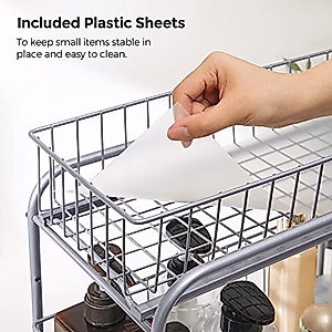 SONGMICS Pull Out Cabinet Organizer, 2-Tier Sliding Cabinet Organizer, Stackable Under Sink Cabinet Organizer with Storage Basket Drawers, for Kitchen, Bathroom, Silver UKCS017E01
