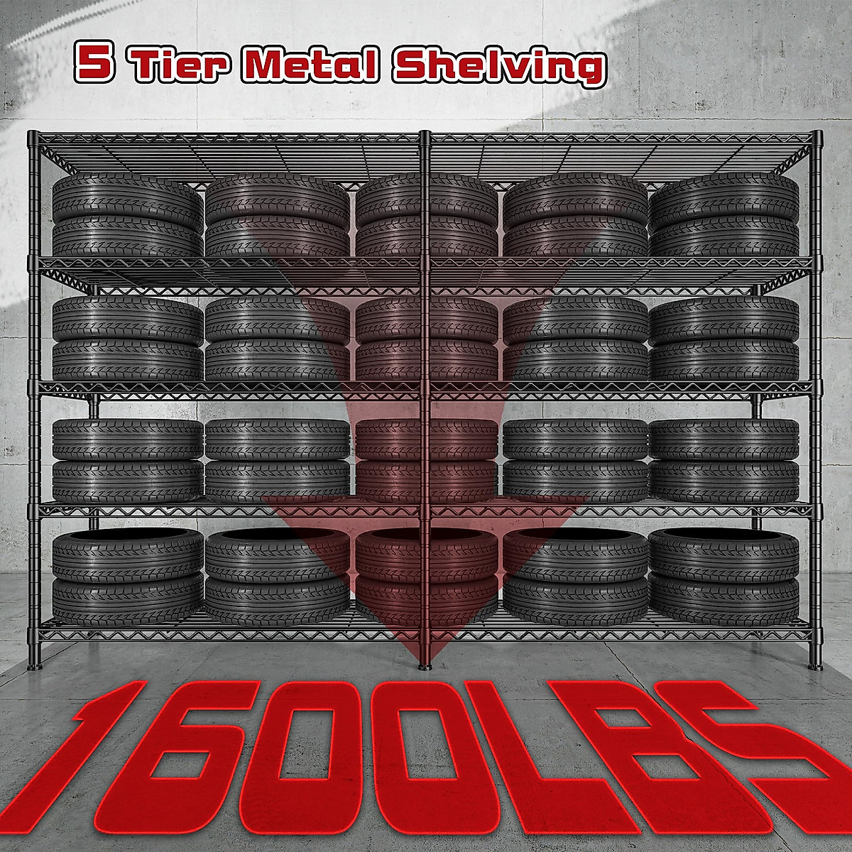 REIBII 72.81" W Storage Shelves 70.91" H Wire Shelving Unit Load 1600LBS 5 Tier Metal Shelving for Storage Rack Heavy Duty Metal Shelves for Garage Pantry Kitchen Warehouse