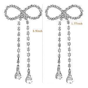 LAKIYOYO Rhinestones Bow Drop Earrings for Women Crystal Silver Bowknot Tassels Statement Earrings Lightweight Shiny Bar Earrings Set Jewelry