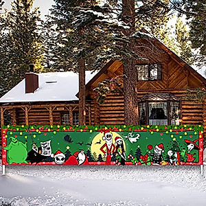 Nightmare Before Christmas Decorations Jack Skellington Yard Sign Jack and Sally Xmas Banner Decorations for Winter Holiday Indoor Outside Front Door Party Supplies