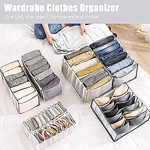 MUSJOS 5PCS 6/7/11 Grids Wardrobe Clothes Organizer, Washable Drawer Organizers for Clothing, Clothes Organizer Drawers, Clothes Organizer for Folded Clothes (White)