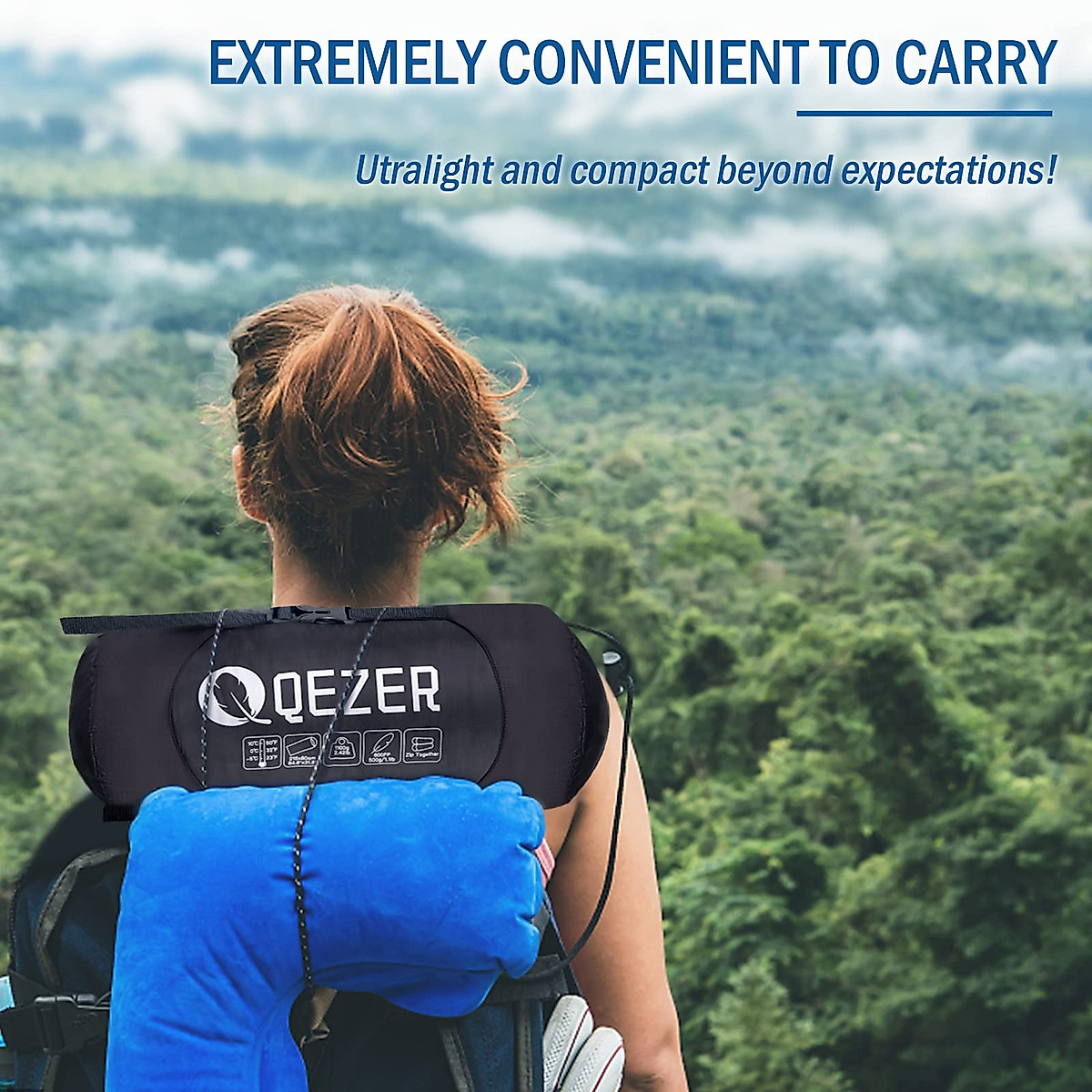 QEZER Down Sleeping Bag for Adults 32 Degree F Backpacking Sleeping Bag with 600 FP Down Ultralight Mummy Sleeping Bag with Compression Sack