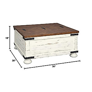 Signature Design by Ashley Wystfield Farmhouse Square Storage Coffee Table with Hinged Lift Top, Distressed White