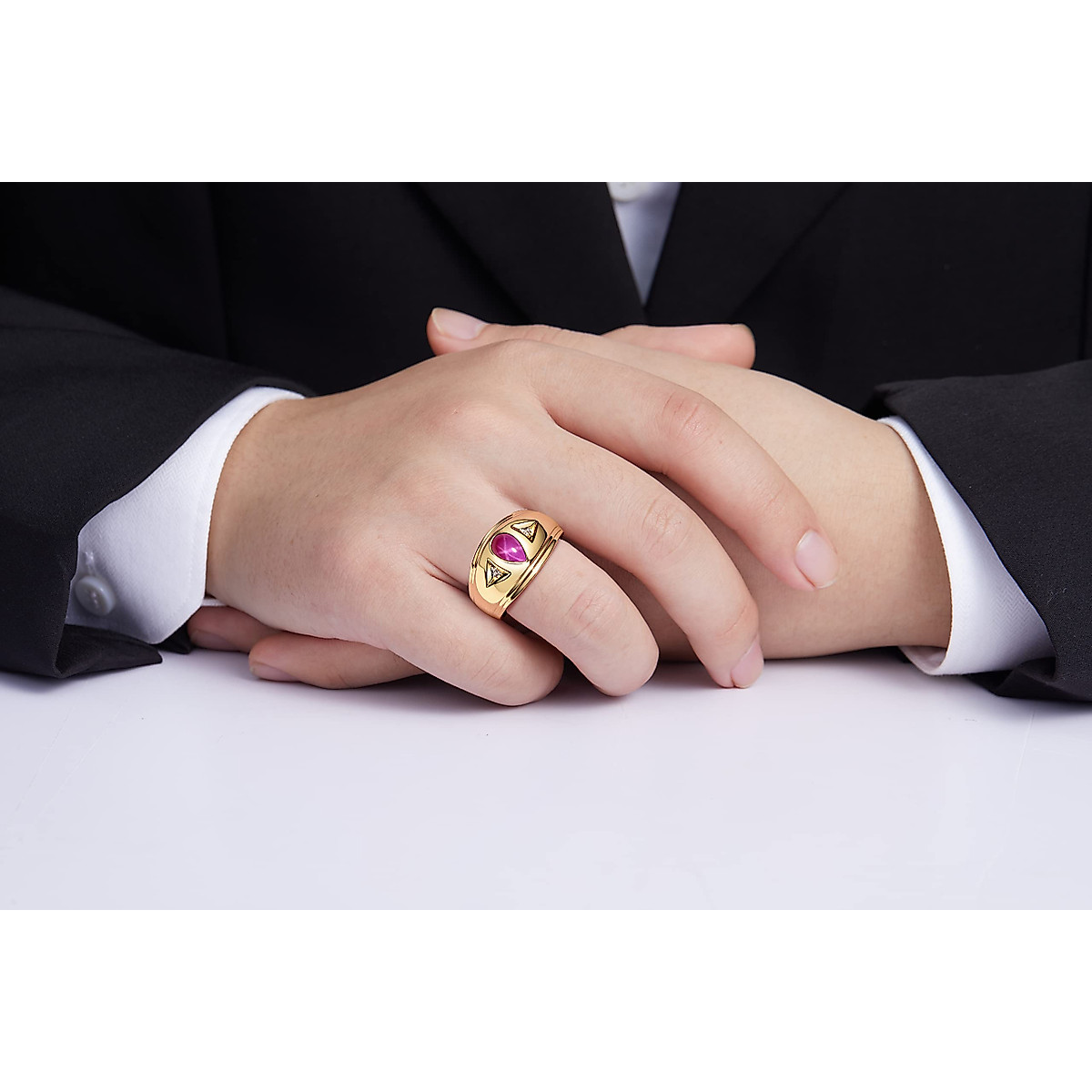 Rylos Simply Elegant Beautiful Red Star Ruby & Diamond Ring - July Birthstone* Size 12