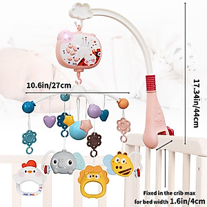 HCFJEH Baby Crib Mobile with Music and Lights,Crib Bumpers Toys with Remote Control, Rotation, Moon and Star Projection,Baby Mobile Toy for 0 1 2 3 Boys Girls Gift (Pink)