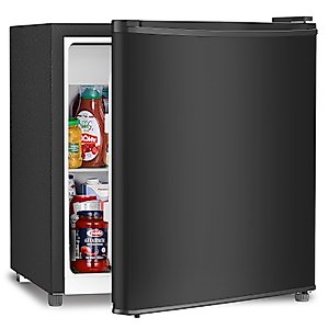 Antarctic Star Compact Refrigerator Mini Fridge with Freezer, Single Reversible Door, Dorm Fridge, Removable Glass Shelf, Defrost Button, for Bedroom, Office, Garage, 1.4 Cu. Ft, Black