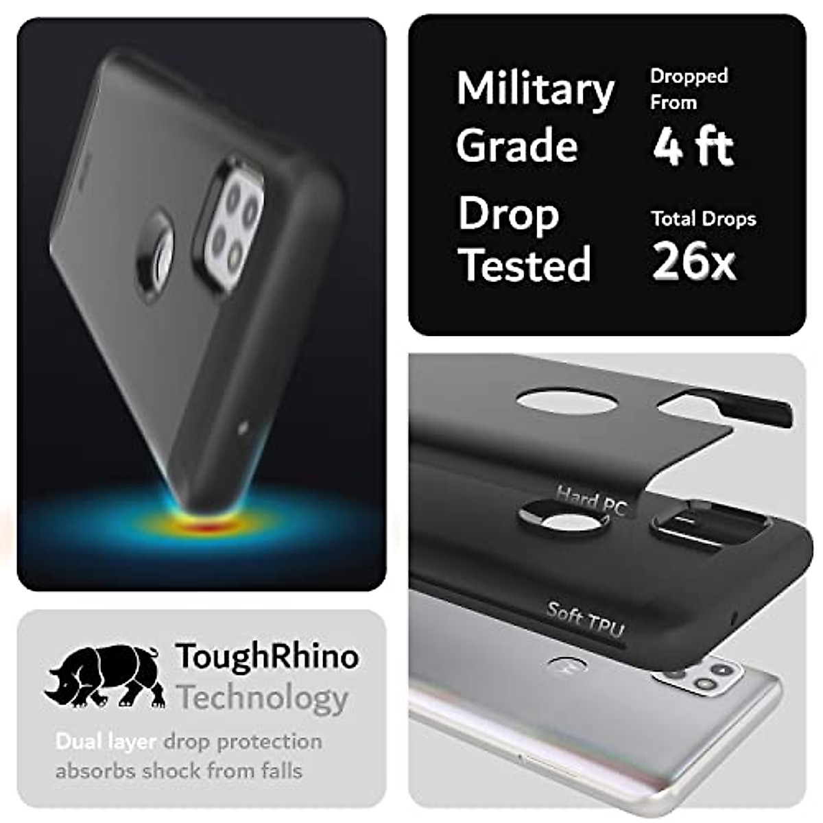 TUDIA DualShield Designed for Motorola One 5G Ace Phone Case, [Merge] Shockproof Military Grade Dual Layer Tough Slim Heavy Duty Protection for Moto One 5G UW Ace Case - Matte Black