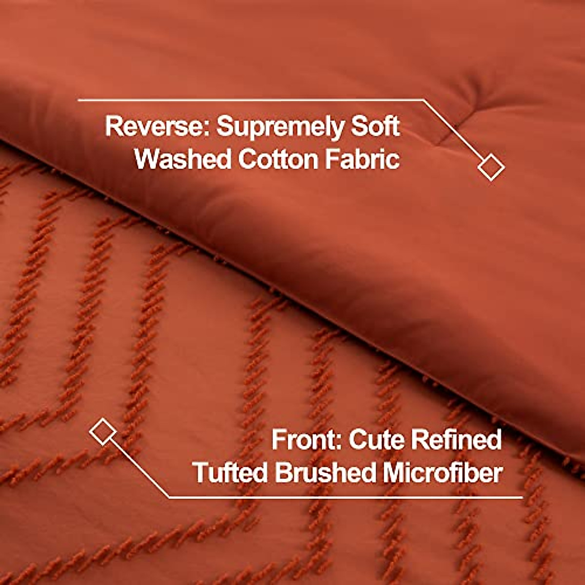 Litanika Comforter King Size Set, Burnt Orange Boho Fall Lightweight Bedding Comforters & Sets for King Bed, 3 Pieces Chevron Tufted Bed Set
