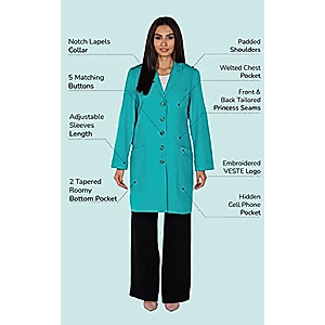 Veste Destiny Colored Women Lab Coat - 5 Pockets 38" Long Laboratory Coat - Female Medical & Science Labcoats 12 Colors in S,M,L with Adjustable Sleeve (Dark Green, Medium)