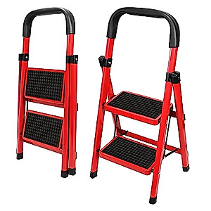 2 Step Ladder,Folding Step Stool with Handgrip and Anti-Slip Wide Pedal,Lightweight and Sturdy,Ideal for Home Kitchen Office Use.