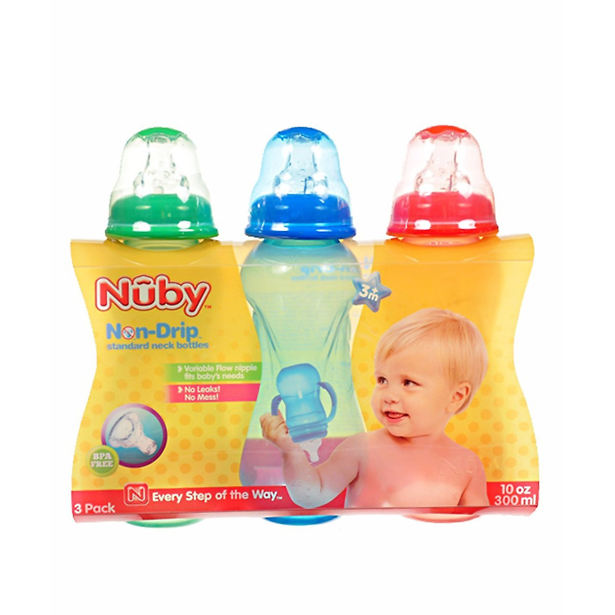 Nuby BPA FREE Bottles- 10oz - 3 Pk- Primary Colors - 3 ct., Size 8 - 10 oz3