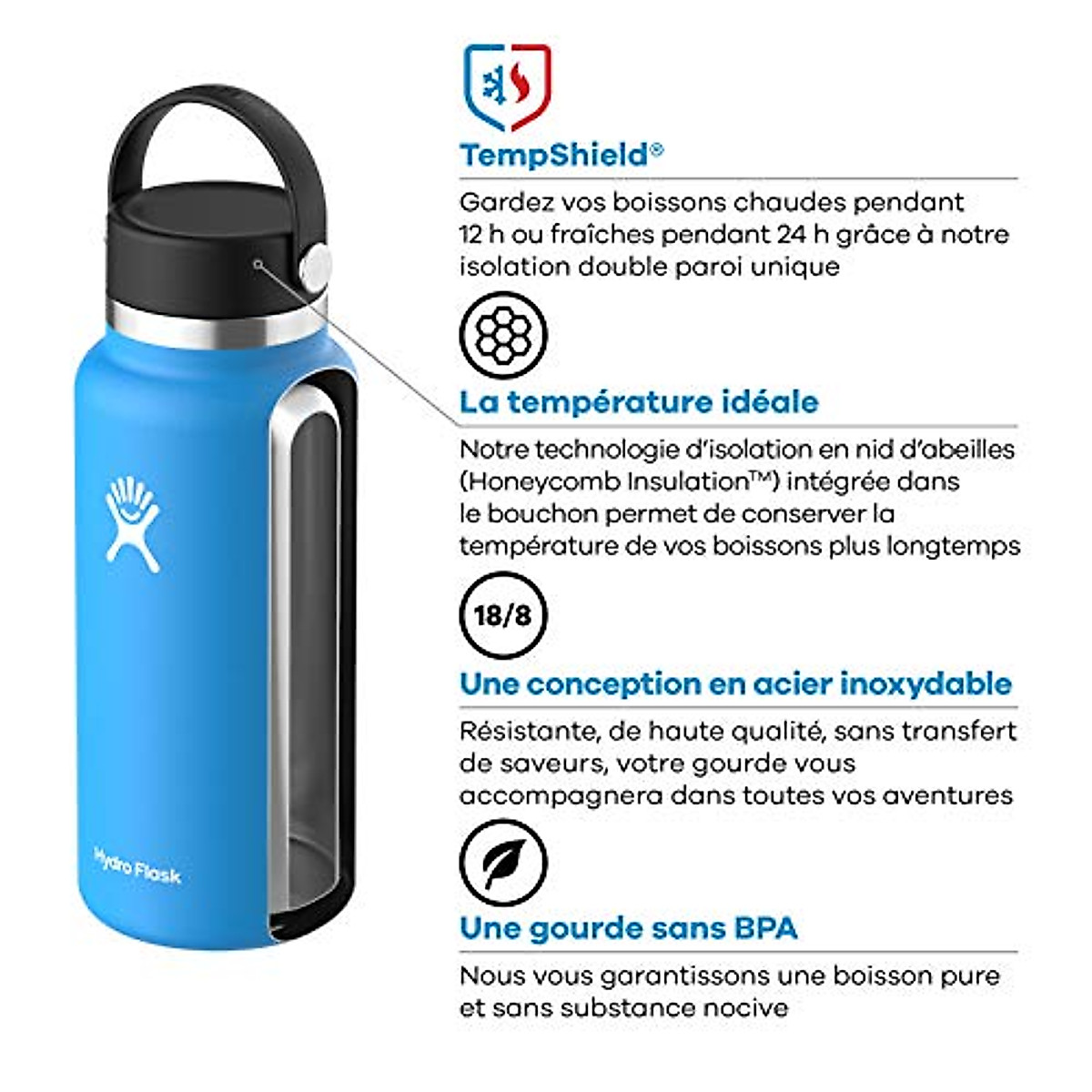 Hydro Flask Water Bottle - Stainless Steel & Vacuum Insulated - Wide Mouth 2.0 with Leak Proof Flex Cap - 32 oz, Hibiscus