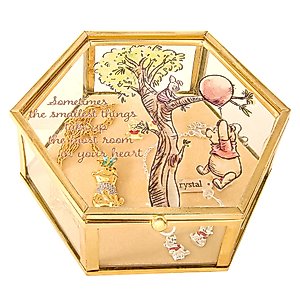Disney Winnie the Pooh Jewelry Box - Glass Jewelry Case with Pooh and Piglet Design Jewelry Box, Officially Licensed