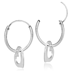 AeraVida Dainty Romantic Love Heart .925 Sterling Silver Hoop Dangle Earrings | Tiny Heart Dangle Earrings for Women | Sterling Silver Heart Earrings