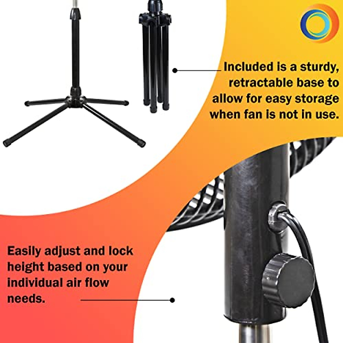 Comfort Zone 16" Oscillating Pedestal Fan with Folding Base, 3-Speed, Adjustable Height and Tilt, Top-Mounted Controls, Ideal for Home, Bedroom & Office, CZST162BTEBK