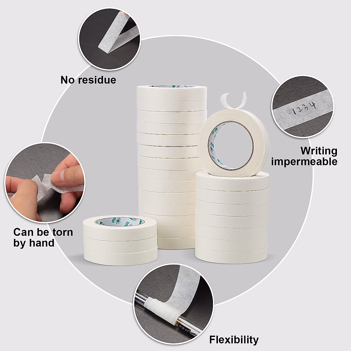 Leelosp 25 Rolls Masking Tape Bulk General Purpose Masking Tape Paint Art Mask Tape Wall Craft Paper Tape for Painter Artist Multi Use School Supplies, 0.75 Inch x 55 Yards, 1375 Yards Total (Beige)