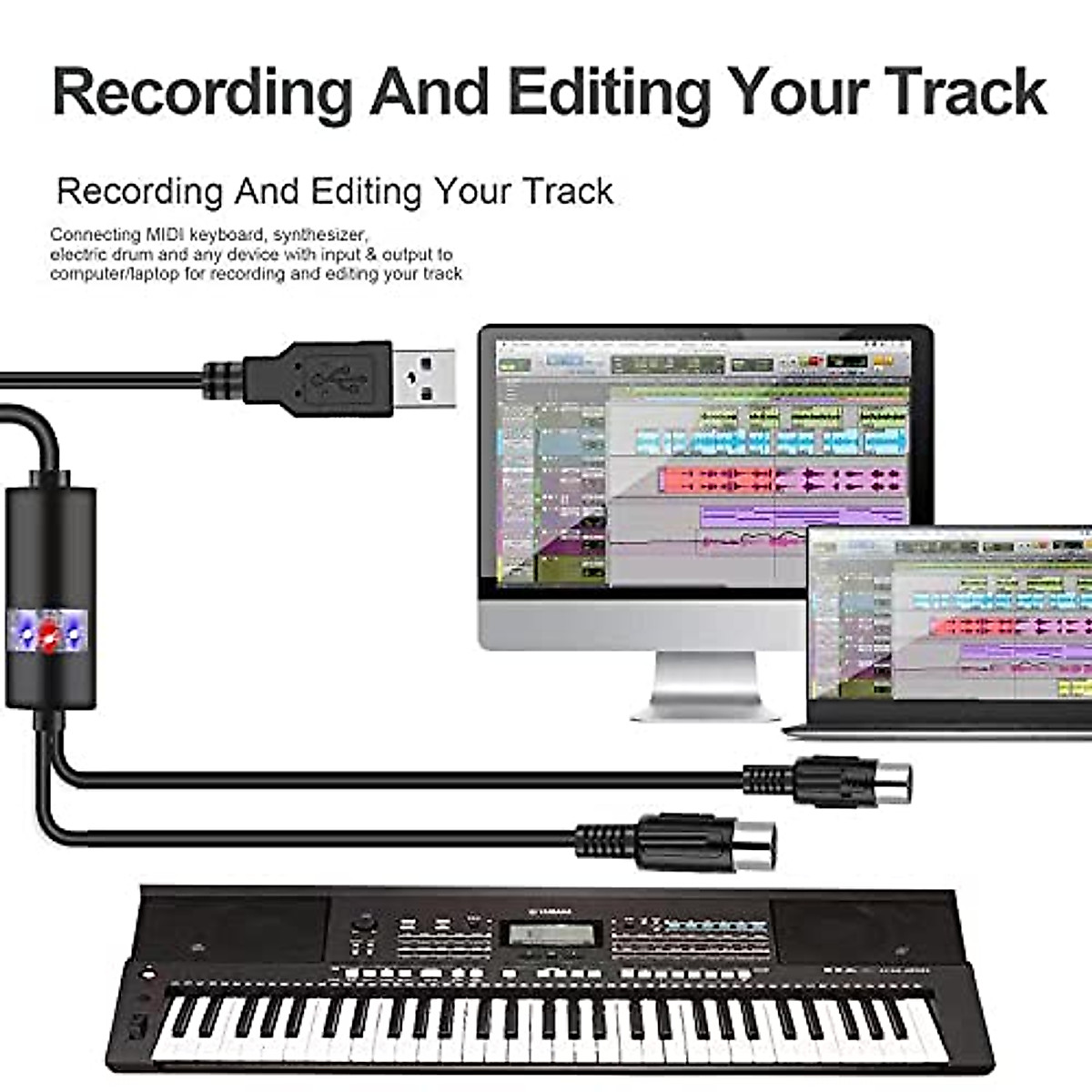 Oxsubor USB MIDI Cable-Upgrade Professional MIDI to USB in-Out Cable Adapter Converter Connect Piano Keyboard to PC/Laptop for Editing&Recording 2M(6.5FT) (Black)