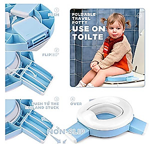 3-in-1 Go Portable Toddler Potty Seat for Travel, Folding Potty Training Toilet Chair with Travel Bag, Lightweight Potty Trainer for Travel Home Car Camping Use for Kids Baby