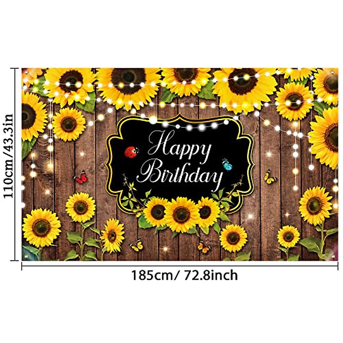 Sunflower Happy Birthday Party Decorations Rustic Wood Photography Butterfly Sunflower Backdrop Banner Background for Indoor Outdoor Birthday Party Baby Shower Decor Supplies