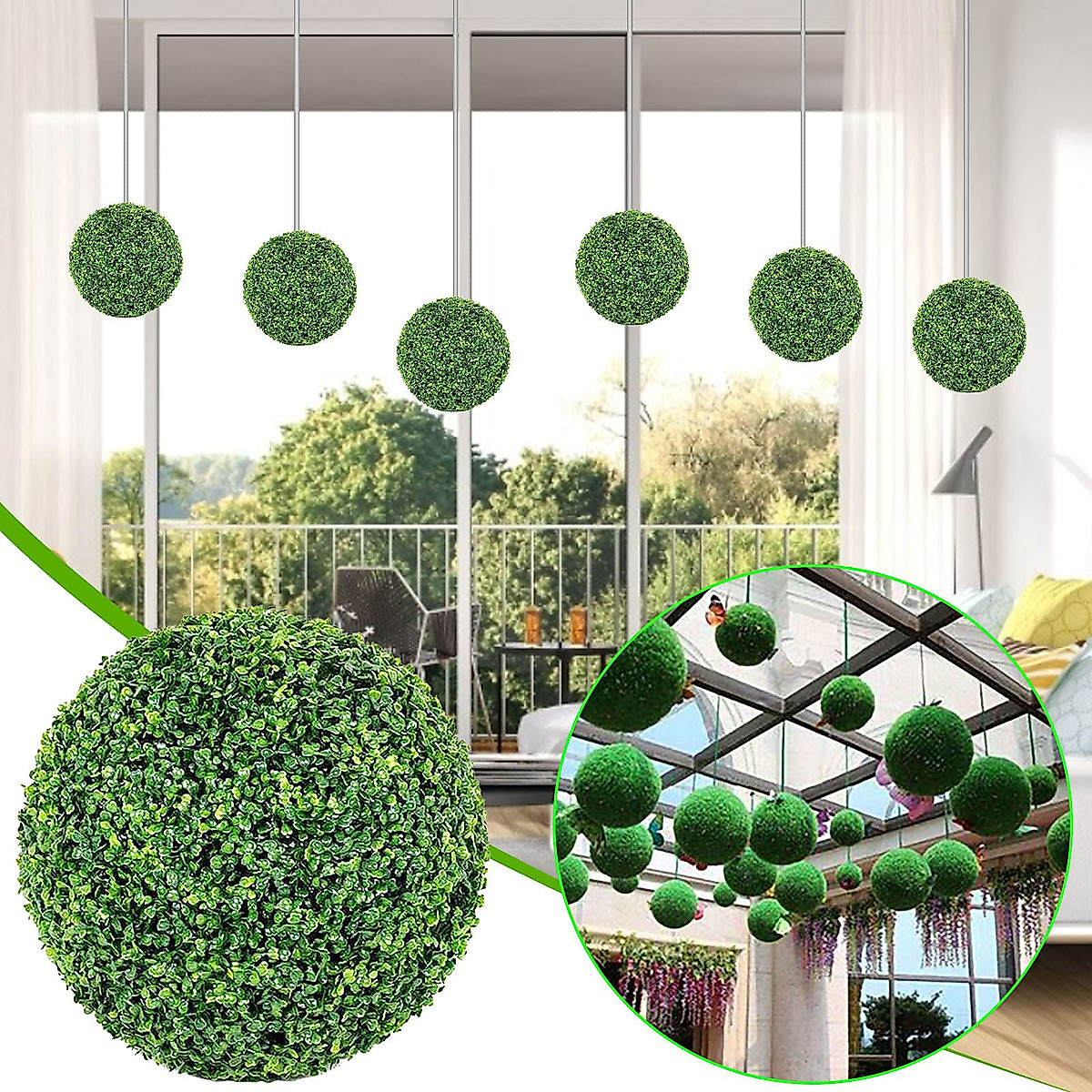 9 inch Artificial Green Plant Decorative Balls,Artificial Plant Topiary Ball Faux Boxwood Decorative Balls-UV Protected,for Indoor, Outdoor, Garden, Wedding, Balcony, Backyard and Home Decor (A)