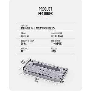 Baffect Hanging Shoe Organizer 4 pieces,Shoe Holder Foldable Wall Mounted Shoe Rack Hanging Shelf for Shoes Storage Rack Wall Shelf for Shoes (Gray)