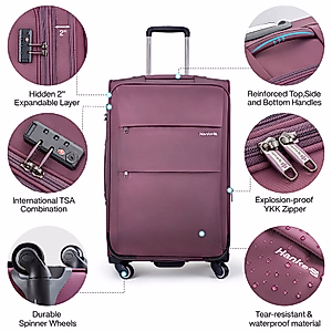 Hanke 28 Inch Luggage with Spinner Wheels Expandable Large Suitcase with Wheels Softside Check in Luggage Rolling Suitcase with Lock Lightweight Travel Luggage for Men and Women.(Purple)