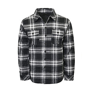 URBANJ Men's Long Sleeve Heavy Weight Quilted Lined Plaid Flannel Shirt Jacket (XL, P2212 Black)
