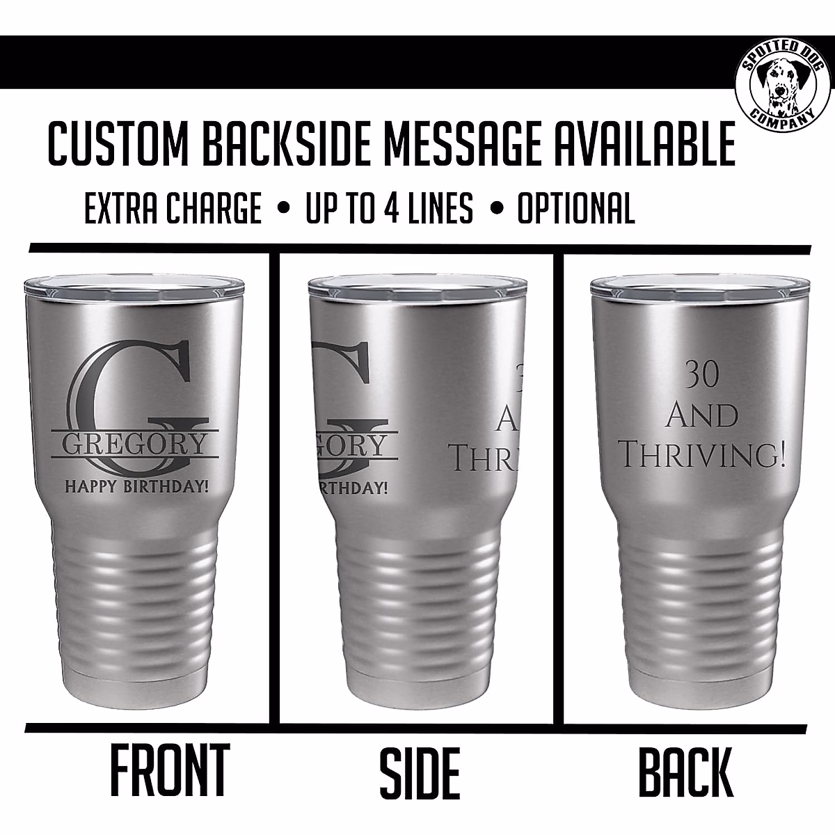 Personalized 30oz (17 Colors) Insulated Stainless Steel Tumbler Cup with Lid, Custom Etched, Customized Engraved Father’s Day Gift Idea for Women Men Her Him, Halpert Monogram Initial Name (Stainless)
