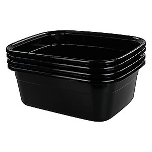 Wekioger Plastic Dish Pan, 14 Quart Bus Tubs, 4-Pack (Black)