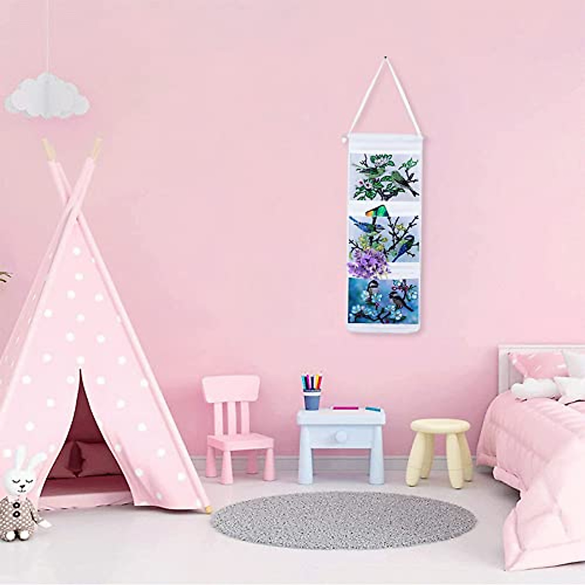 Alloyseed Hanging Storage Bag, Wall Mounted 3 Bags DIY Diamond Painting Storage Bag Over The Door Storage Pockets Fabric Wall Door Closet Hanging Storage Bag Organizer