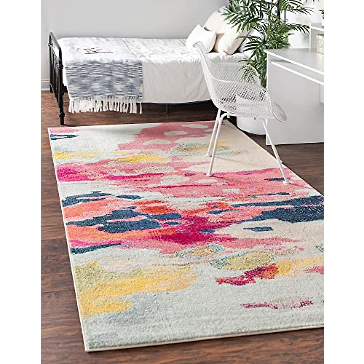 Unique Loom Estrella Collection Light Colors, Abstract, Modern, Vibrant Area Rug, 5 ft x 8 ft, Pink/Ivory