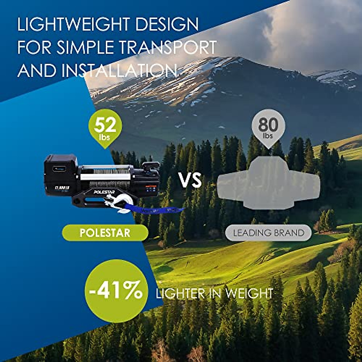 POLESTAR 12V DC 13,000 lb Electric Truck Winch Synthetic Rope 3/8" Diameter, for SUV Trailer Offroad, Waterproof Wireless Remote