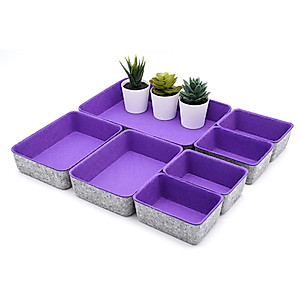 WELAXY Drawer organizers bins felt storage bin office organizer Shallow Small Desk organizer trays Draw dividers 7-pack (Violet)
