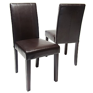 Roundhill Furniture C020BR Urban Style Solid Wood Leatherette Padded Parson Chair, Brown, Set of 2