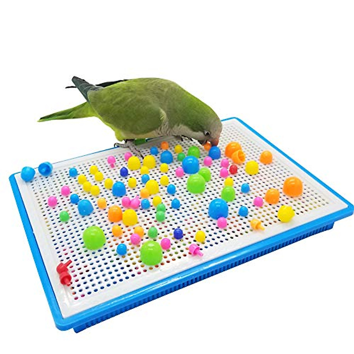 QBLEEV Bird Intelligence Training Toy,Parrot Puzzle Building Blocks Toy,Tabletop Treats Education Toys, Bird Plastic Cage Playpen Toys for Parakeet Cockatiel Conure Budgie (Large)