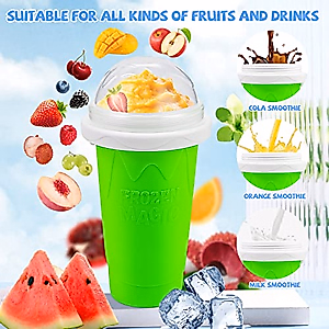 Slushy Maker Cup, TIK TOK Magic Quick Frozen Smoothies Cup, Portable Double Layer Slushy Maker Cup, Slushie Machine with Straw and Spoon, Ice Cream Maker for Kids and Family(Green)