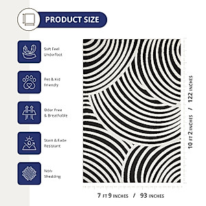 Abani Nomad Cream & Black Area Rug 8' x 10' for Living Room, Bedroom - Black Linear Curves Design - Durable & Easy to Clean