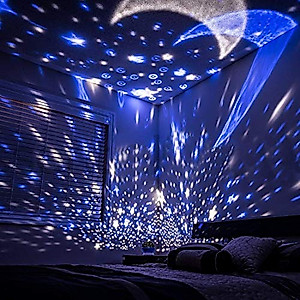 Luckkid Baby Night Light Moon Star Projector 360 Degree Rotation - 4 LED Bulbs 9 Light Color Changing with USB Cable, Unique Gifts for Men Women Kids Best Baby Gifts