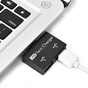 Portable Male to 2 Port USB Twin Charger USB Hub, USB2.0 Hub Adapter, Plug and Play for Mobile Device with USB Port(black)