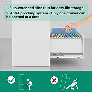 Letaya Metal Lateral File Cabinets with Lock, 2 Drawer Steel Wide Filing Organization Storage Cabinets,Home Office Furniture for Hanging Files Letter/Legal/F4/A4 Size (White-2 Drawer)