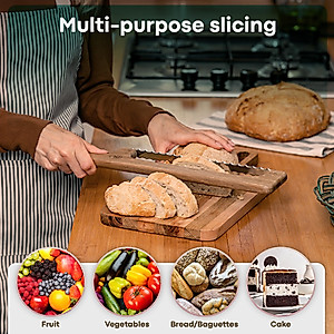 MO KÖE 16” Wooden Bread Knife - Double Serrated Stainless Steel Blade - Bow Knife for Homemade & Sourdough Bread - Ambidextrous Design for Right & Left Handed Users