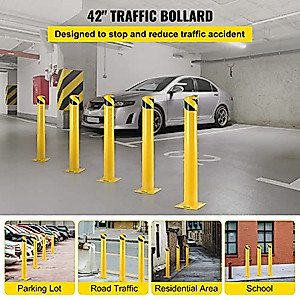 BestEquip Safety Bollard 42-4.5 Safety Barrier Bollard 4-1/2" OD 42" Height Yellow Powder Coat Pipe Steel Safety Barrier with 4 Free Anchor Bolts for Traffic-Sensitive Area