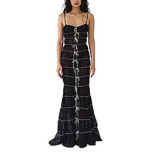 Faretumiya Y2k Ruched Strap Dress for Women Sleeveless Low Cut Cami Bodycon Layered Short Dress Casual Summer Going Out Dress(Long Black,Small)