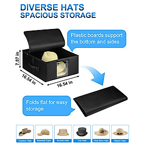 Teraves Large Hat Box for Women Storage, Sturdy Cowboy Hat Box Hat Travel Case, Stackable Hat Storage Box, Space Saver Hat Organizer for Closet, Black
