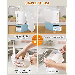 VenDotbi 26.5Lbs Rice Dispenser, Rice Container with Measuring Cup, Large Capacity Food Storage Container with Lid, Food Dispenser Kitchen Organization for Home Kitchen Pantry Rice Soybean Corn-Blue