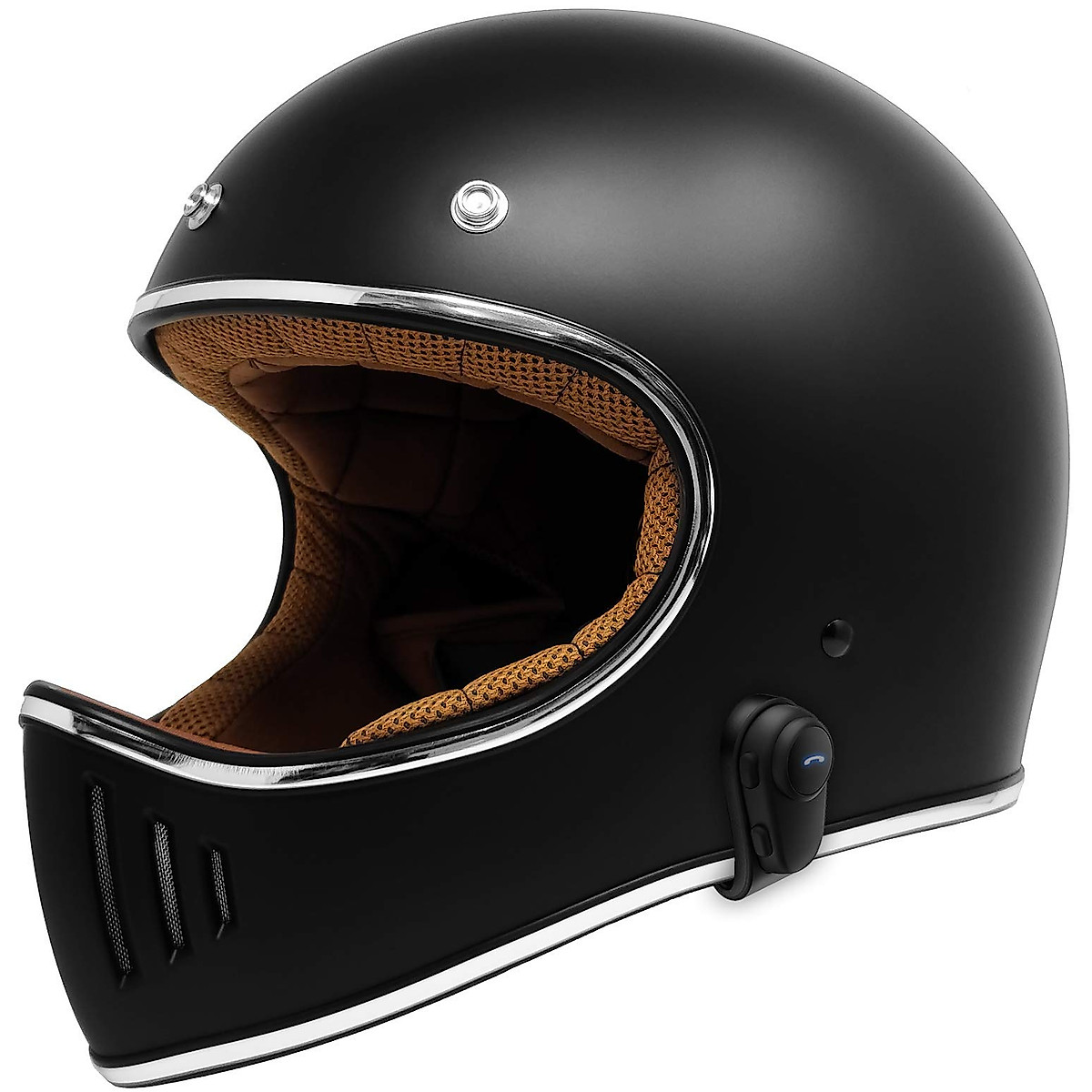 GDM REBEL Retro Motorcycle Helmet with Bluetooth Headset (Vintage Matte Black, Medium)
